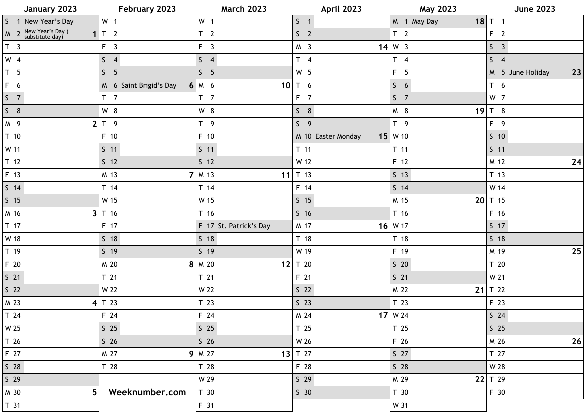 2023 Calendar With Week Numbers And Holidays For Ireland Official 